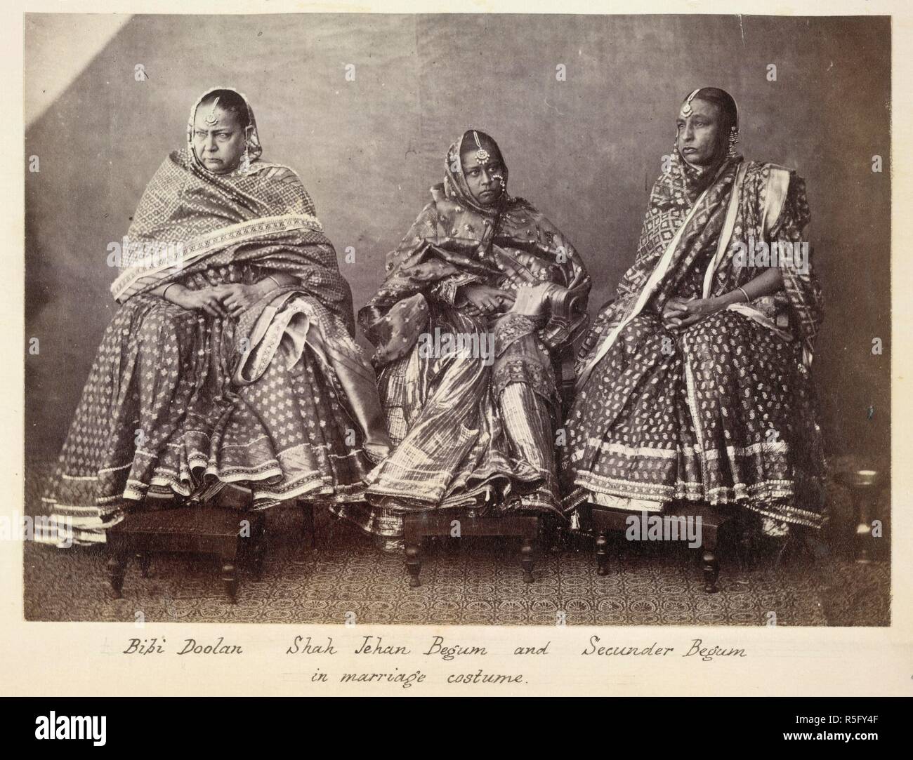 Bibi Doolan, Shah Jehan Begum and Secunder Begum in marriage costume ...