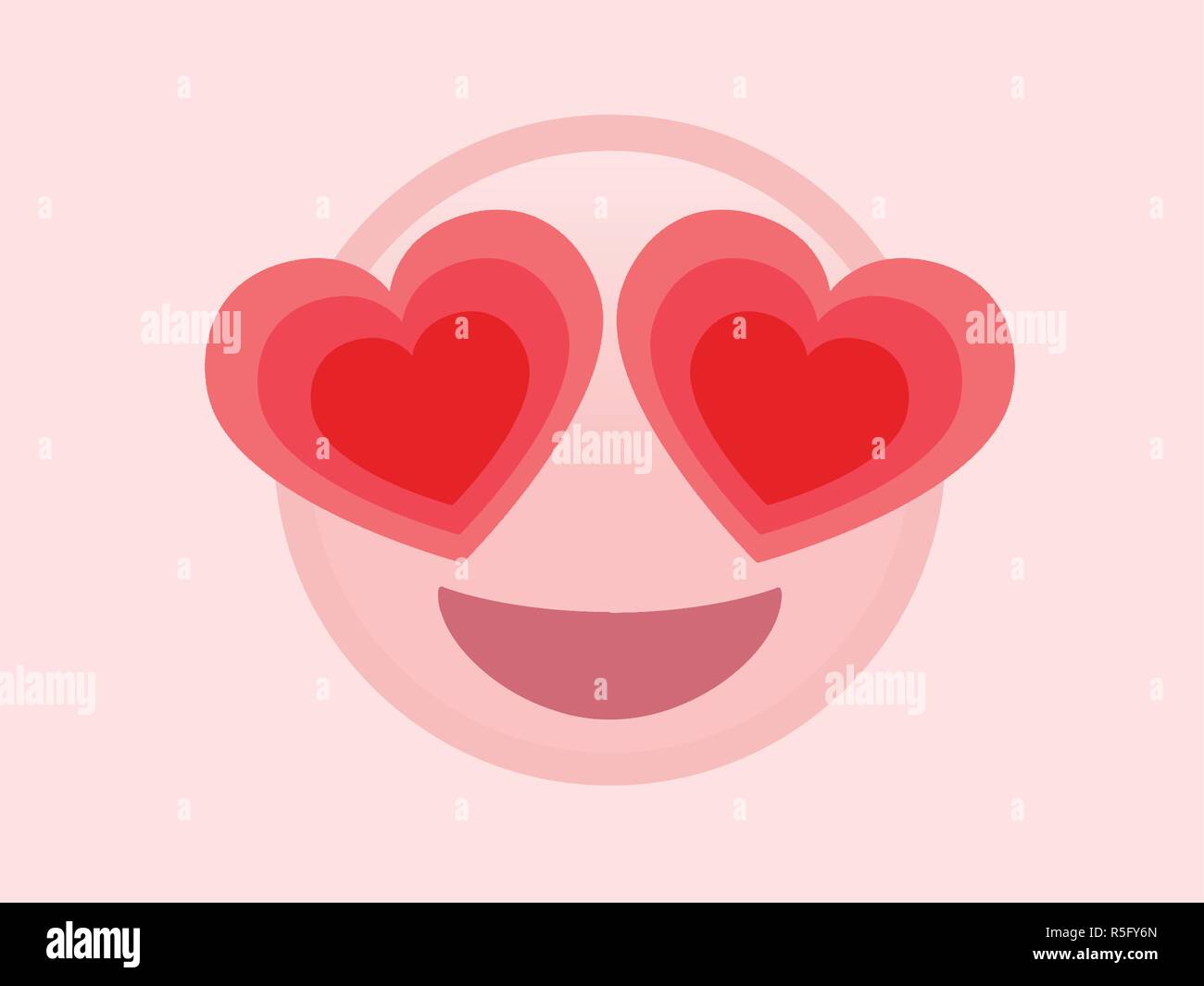 The isolated vector pink happy face with red heart eyes flat icon Stock ...
