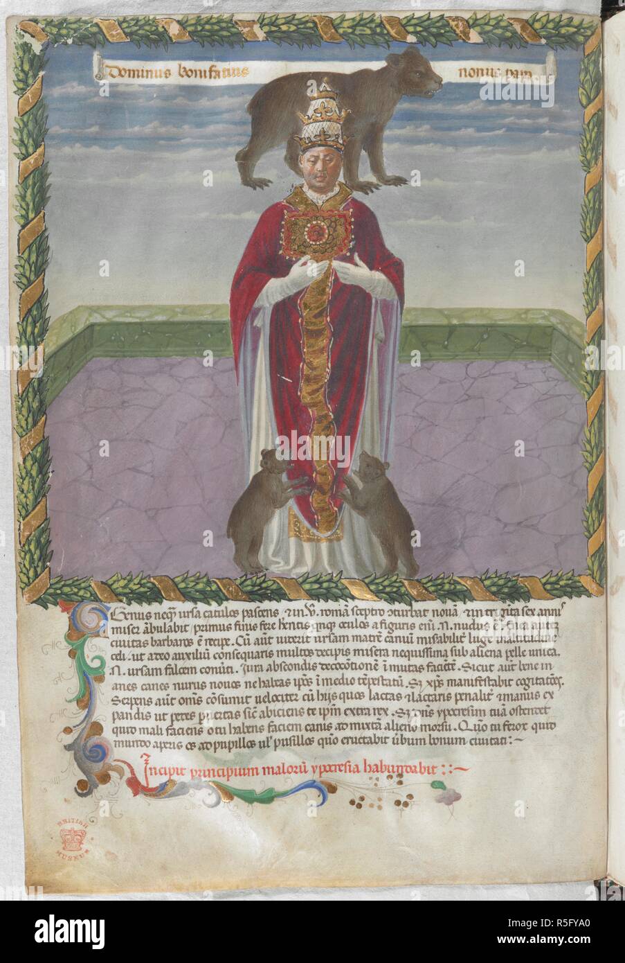 Miniature of Pope Boniface IX. Vaticinia de Pontificibus. Italy ...