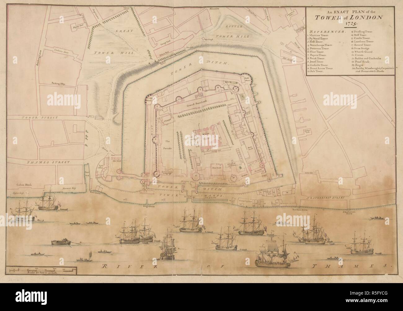 An exact colored plan of the tower of london hi-res stock photography ...
