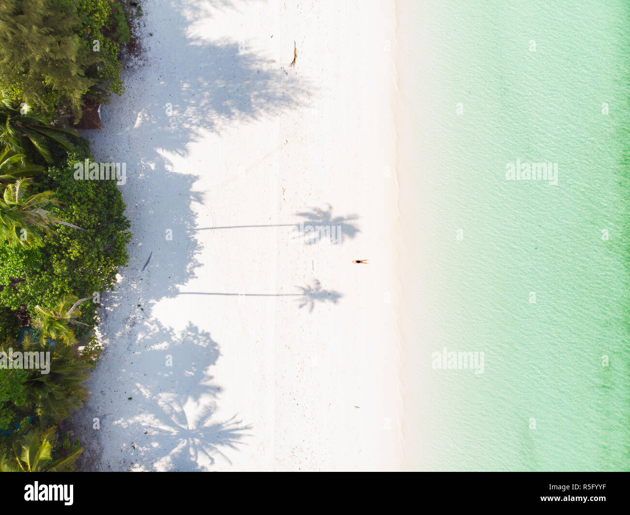 Aerial top down view tropical beach caribbean sea at Pasir Panjang ...