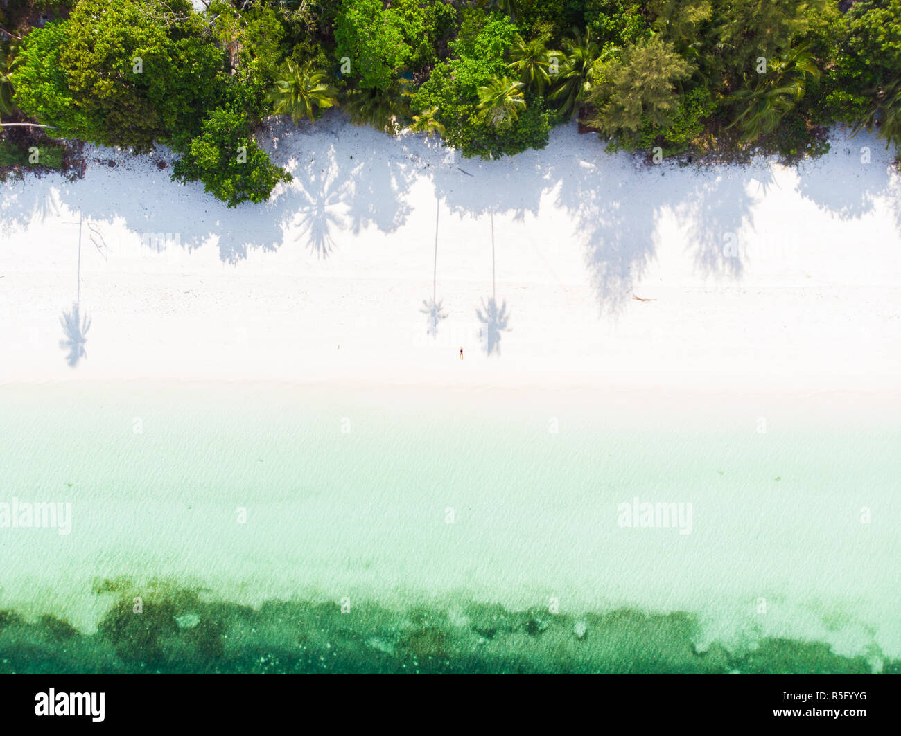 Aerial top down view tropical beach caribbean sea at Pasir Panjang ...