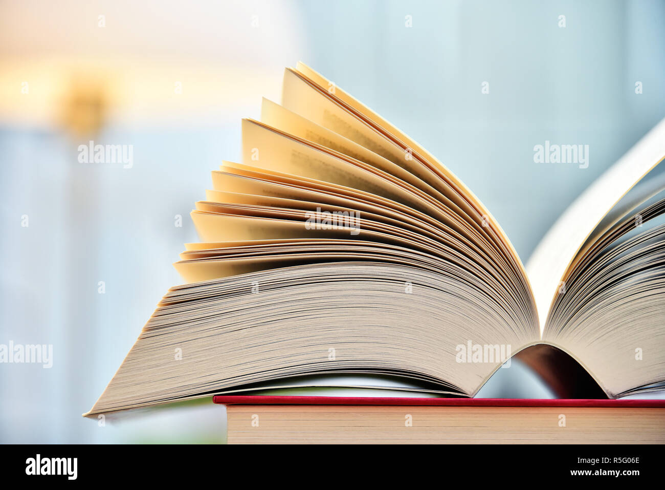 Books lying on the table in the public library Stock Photo - Alamy