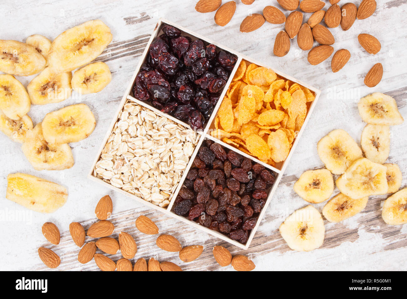 Healthy dried ingredients containing carbohydrates, dietary fiber and ...