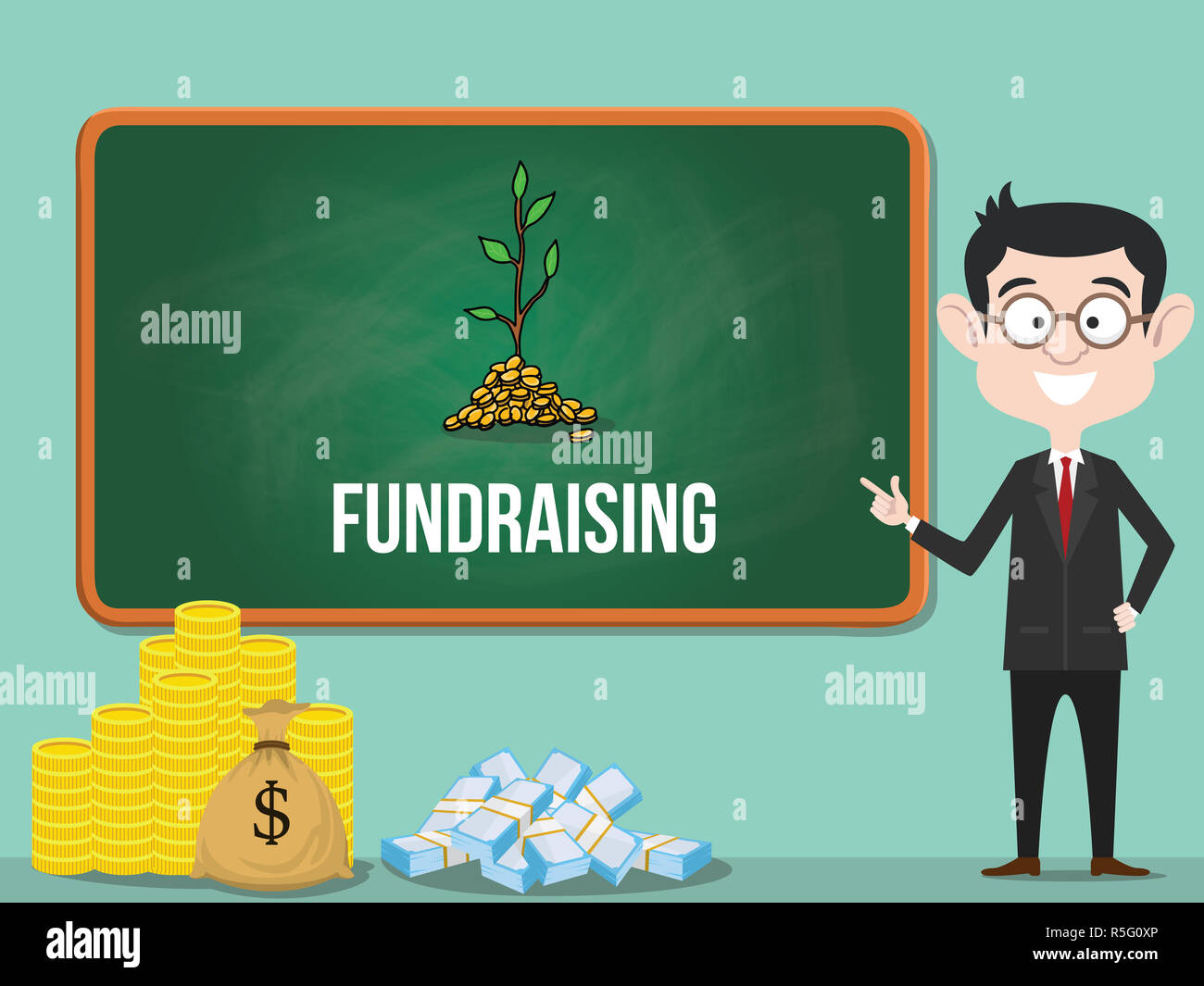 fundraising business concept with business man standing with a lot of ...
