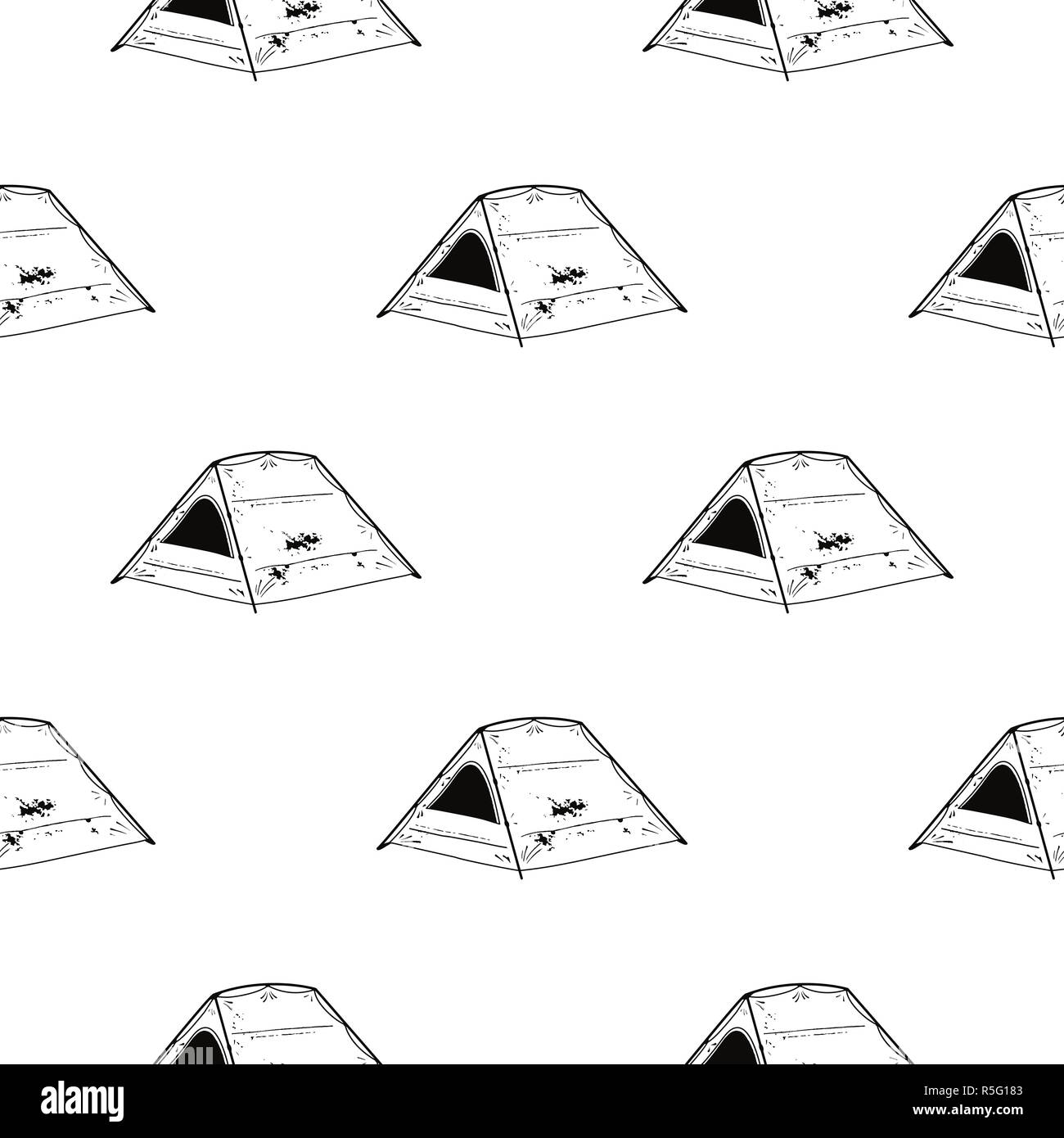 Line art Tent seamless pattern. Silhouette distressed style. Outdoor ...