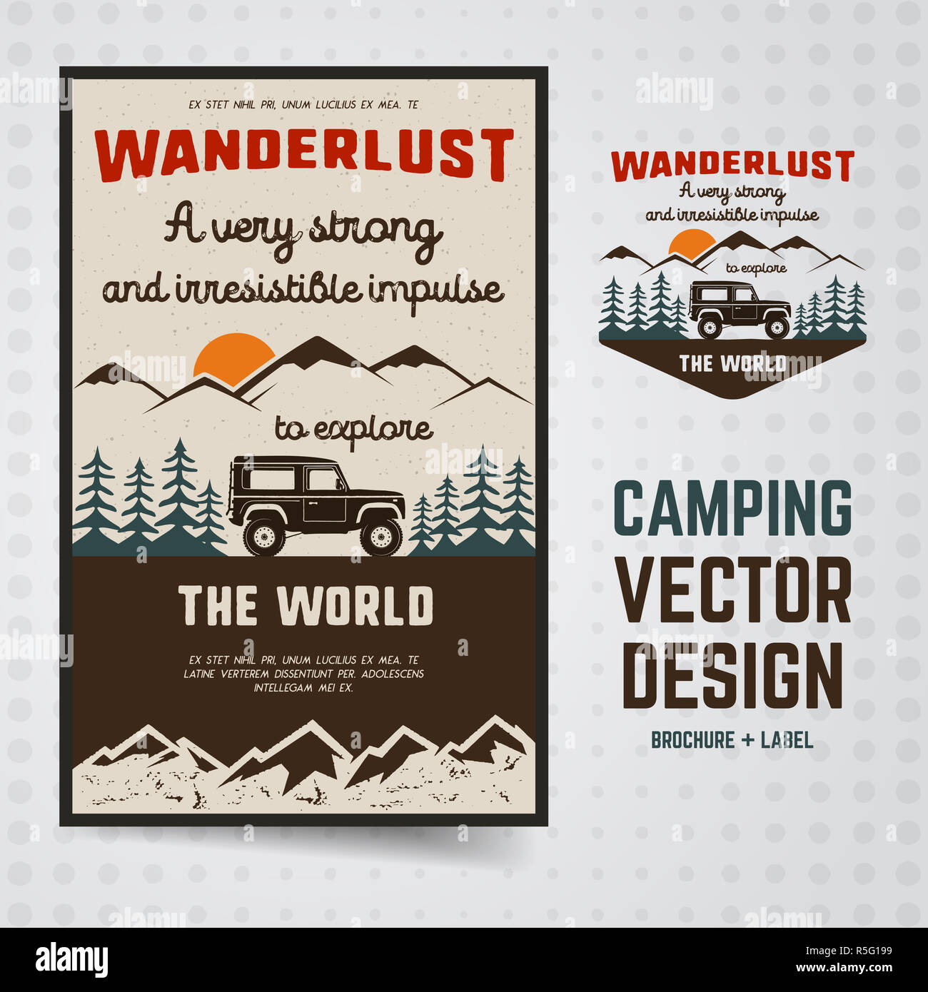 Wanderlust Logo Emblem and Brochure Template. Vintage hand drawn travel ...
