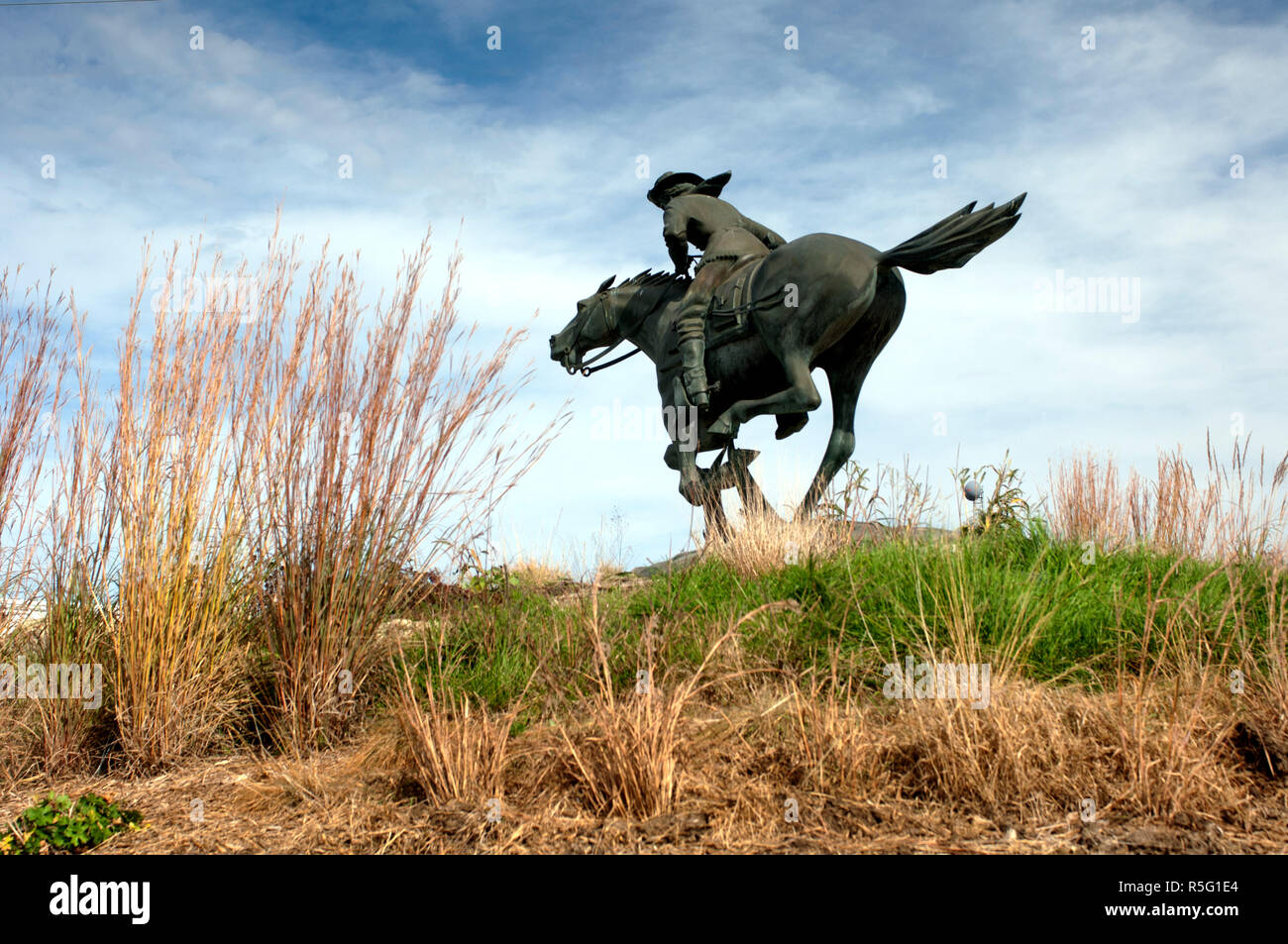 USA, Kansas, Marysville, Pony Express Rider Statue, First Home Station ...
