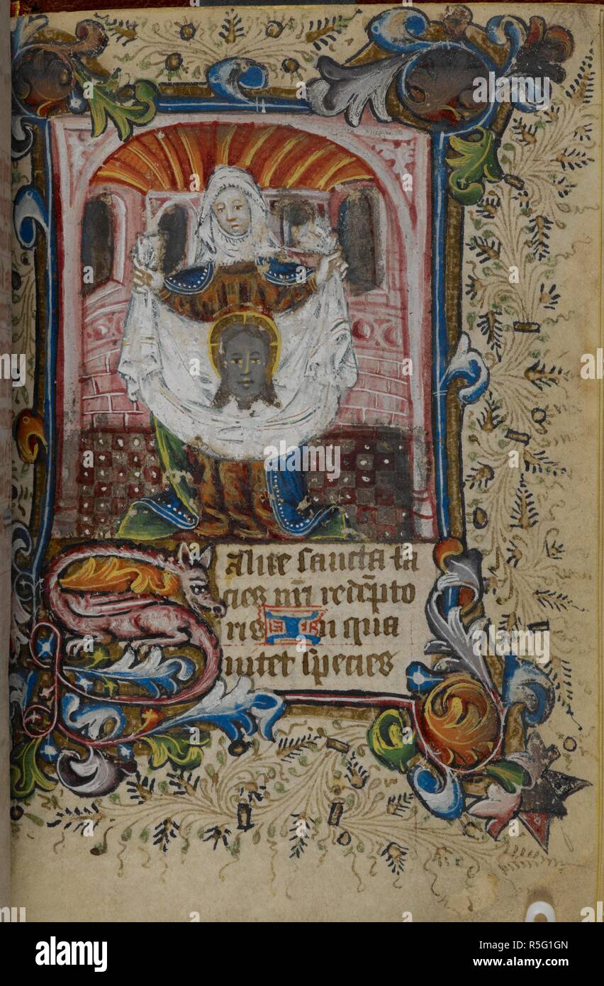 Miniature of Veronica and her veil, zoomorphic initial 'S'(alve), and ...