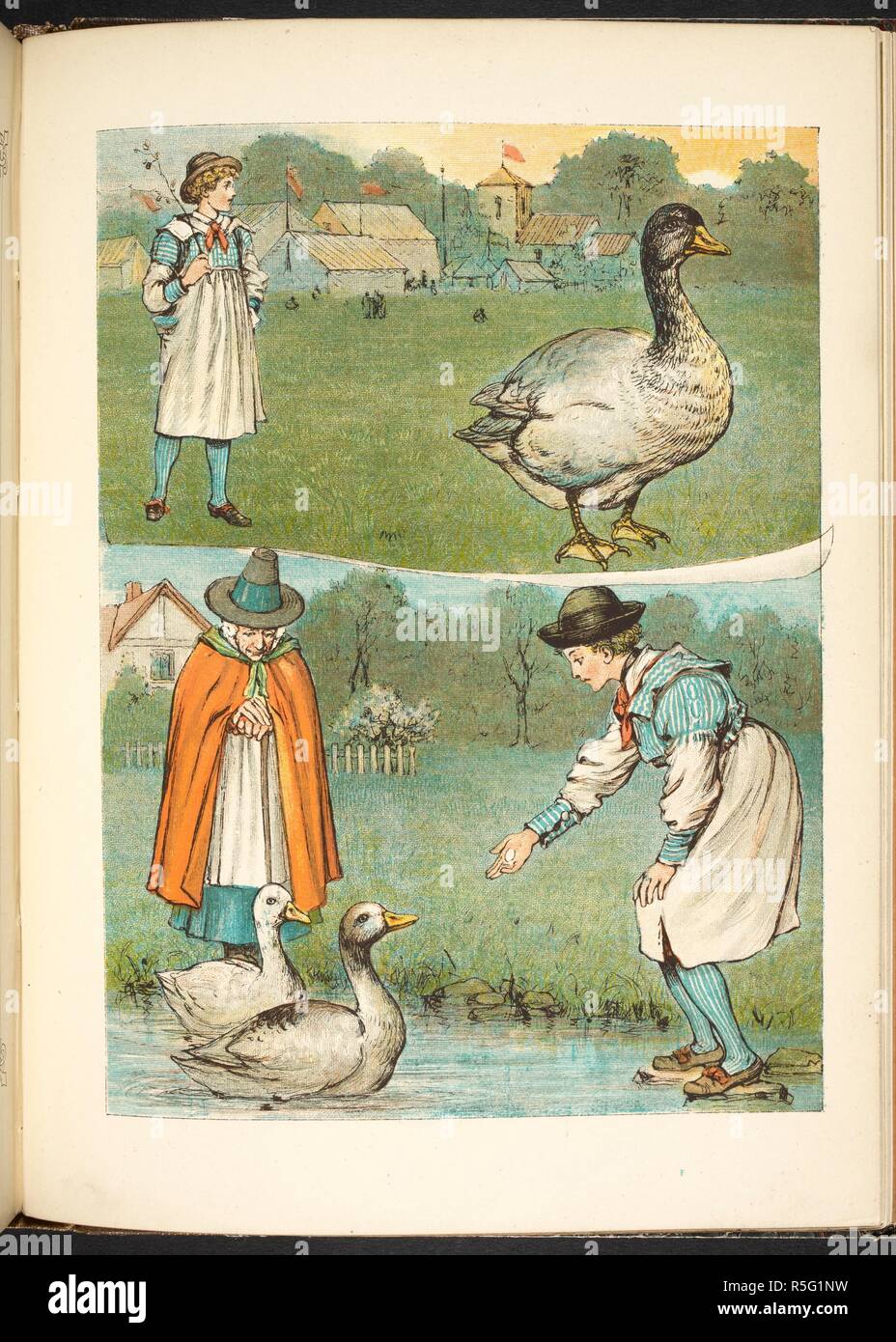 Jack, old mother goose feeding a goose and gander. Old mother goose ...