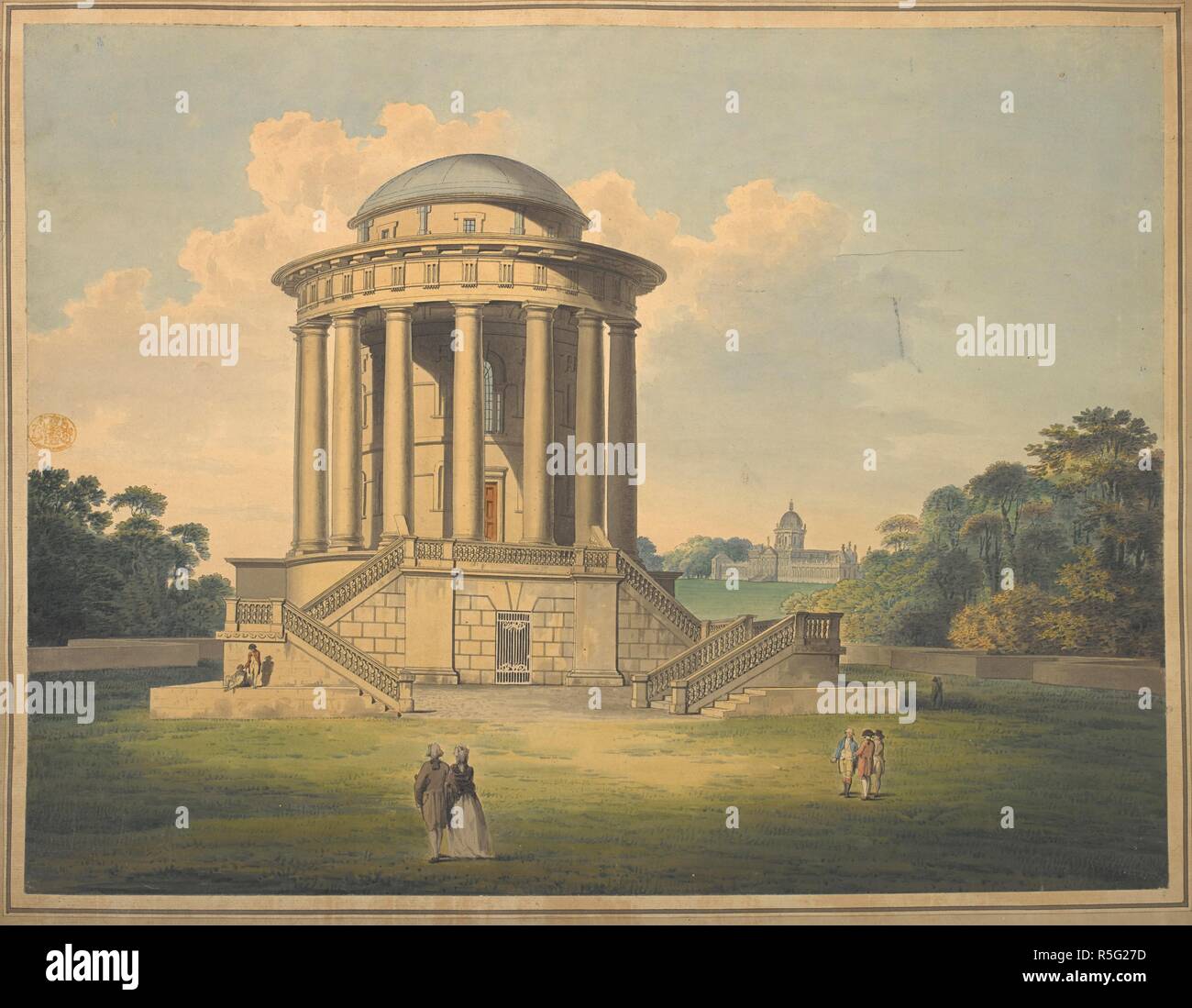 The Mausoleum at Castle Howard, Yorkshire. Figures standing by a ...