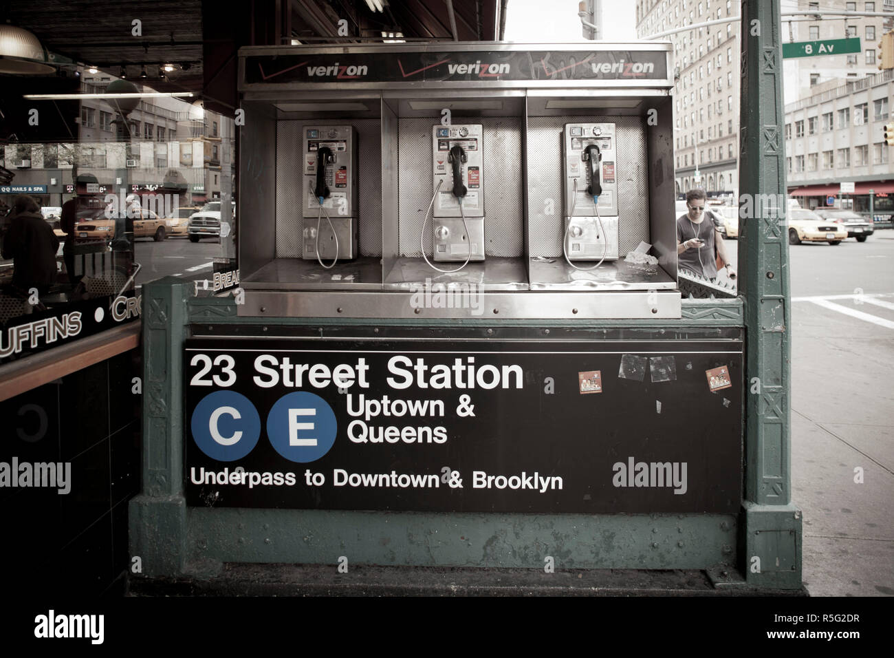 Subway station and phone booths, Manhattan, New York City, USA Stock ...