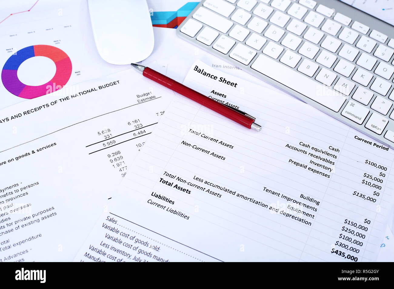 Portrait of account sheet, pen, keyboard and mouse Stock Photo - Alamy