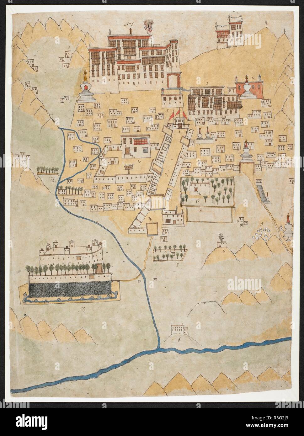 Picture map of Ladakh, from Leh to Hanle. 1844 - 1862. Watercolour ...