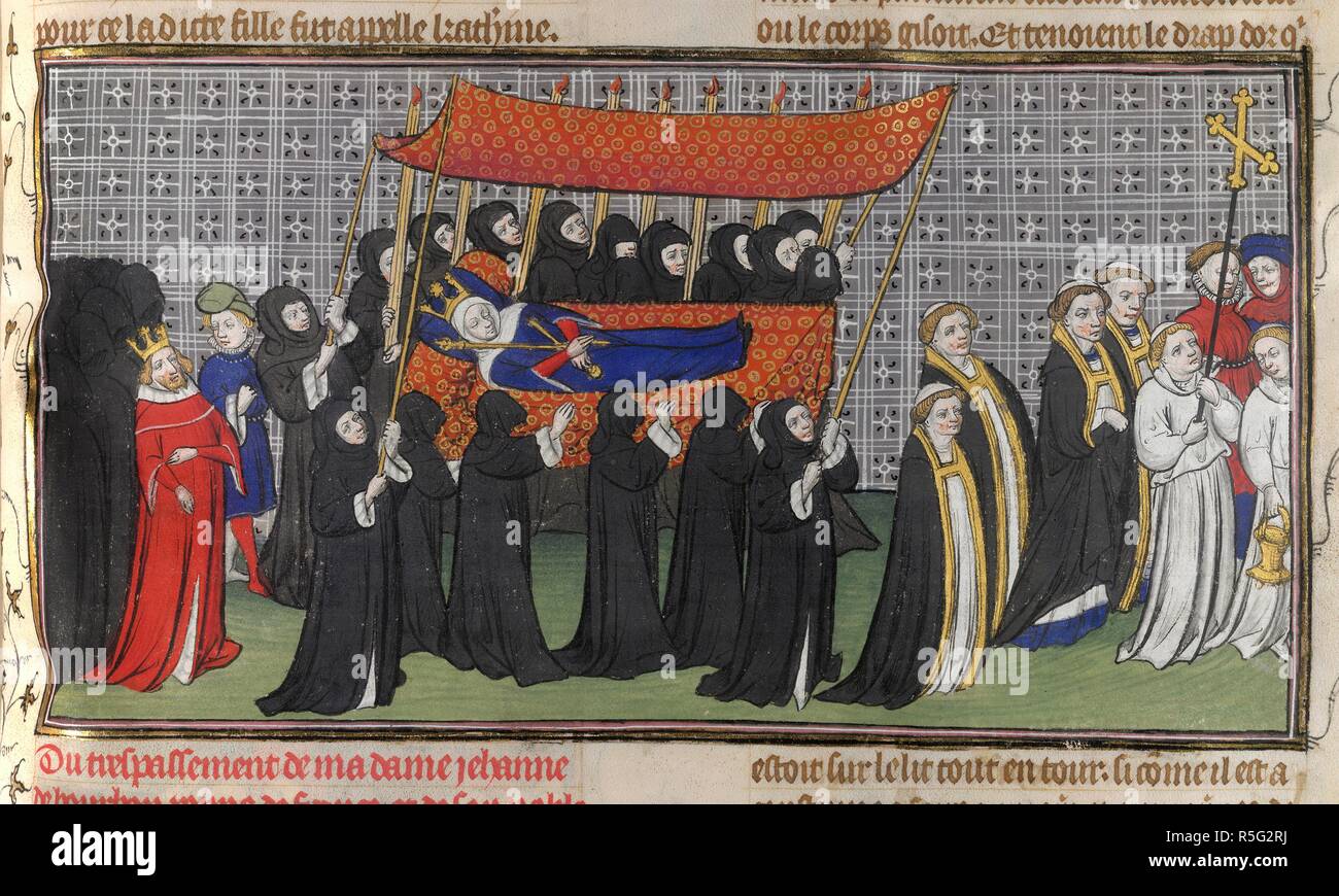 Funeral procession of Queen Jeanne. Chroniques de France ou de St Denis ...