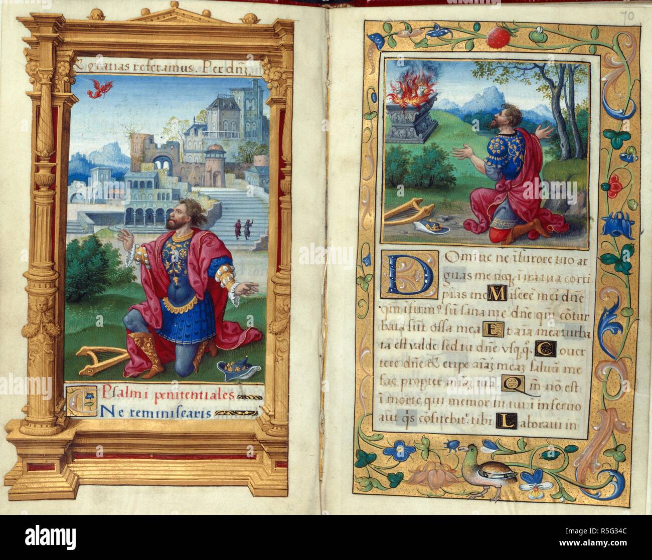 David in penitence. Book of Hours. France; 16th century. [Whole opening ...