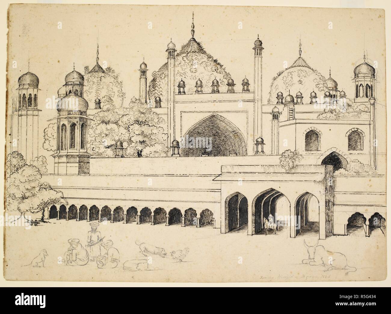 Jami Masjid, Agra, showing the now demolished Tripolia Gate and a gate ...