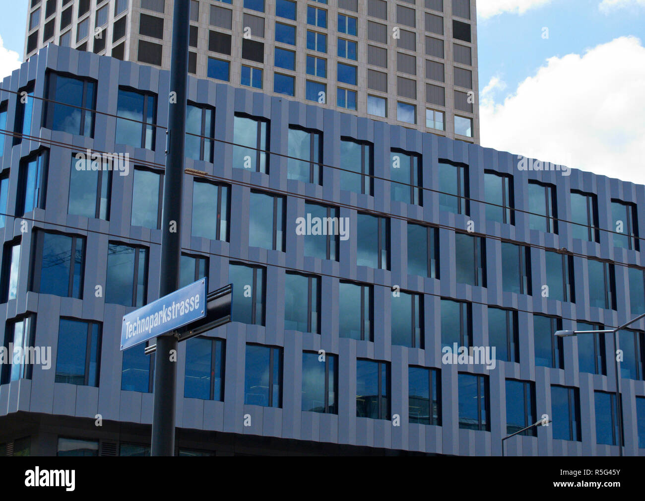 Buildings in Zurich west. Shiny fronts of business buildings Stock ...