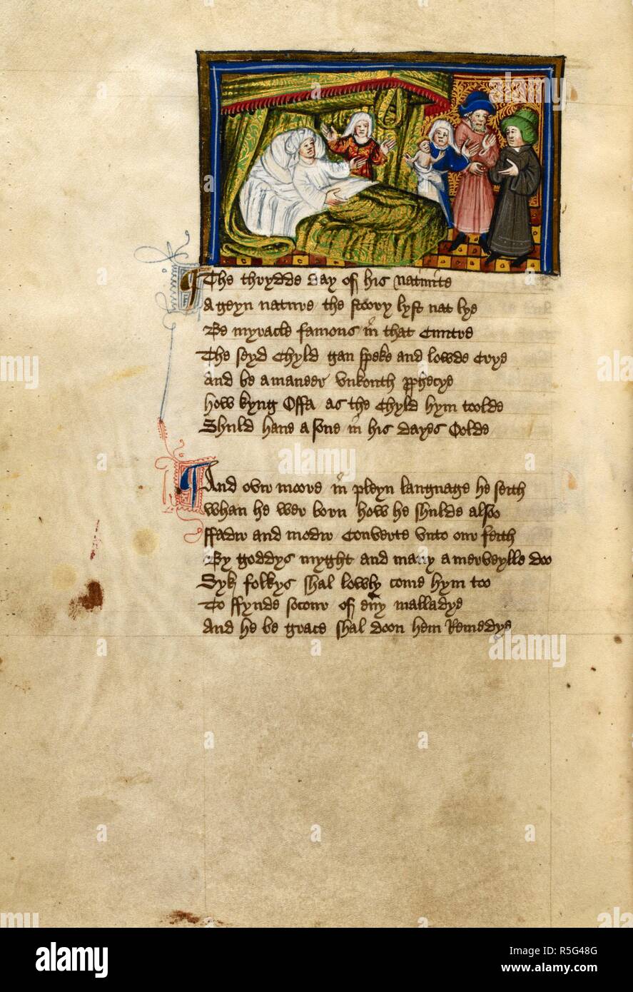 Miniature of the birth of Fremund, from John Lydgate's Lives of Saints ...