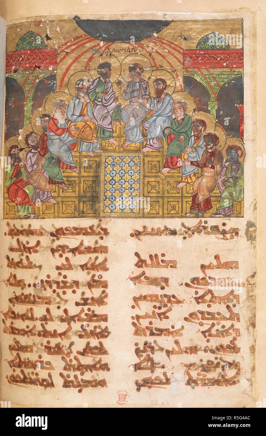 Pentecost or the descent of the Holy Spirit. The Apostles in the upper ...