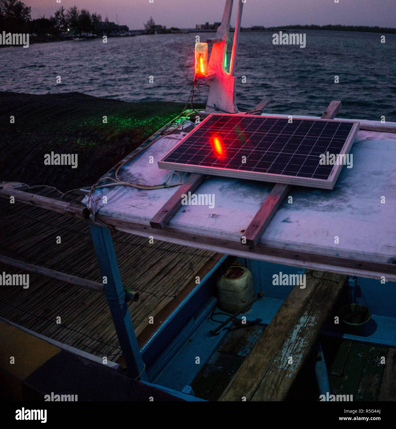 solar panel boat or ship on the traditional boat on karimun jawa ...