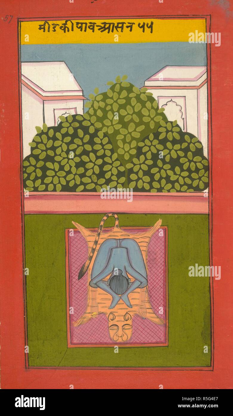 Yogi. Asanas and Mudras (Hata yoga). 19th century. Yogi in position on ...