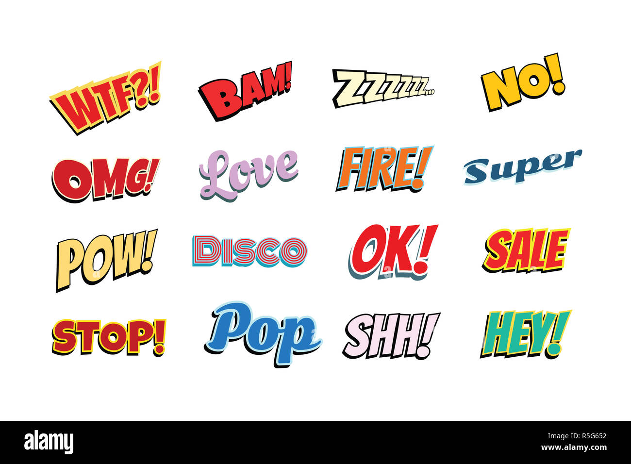 Pop art comic words Cut Out Stock Images & Pictures - Alamy