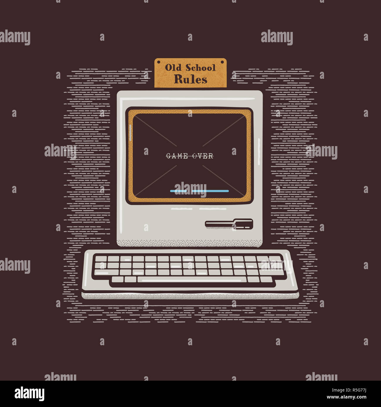 Old Personal Computer. Retro PC icon emblem with Old School Rules quote ...