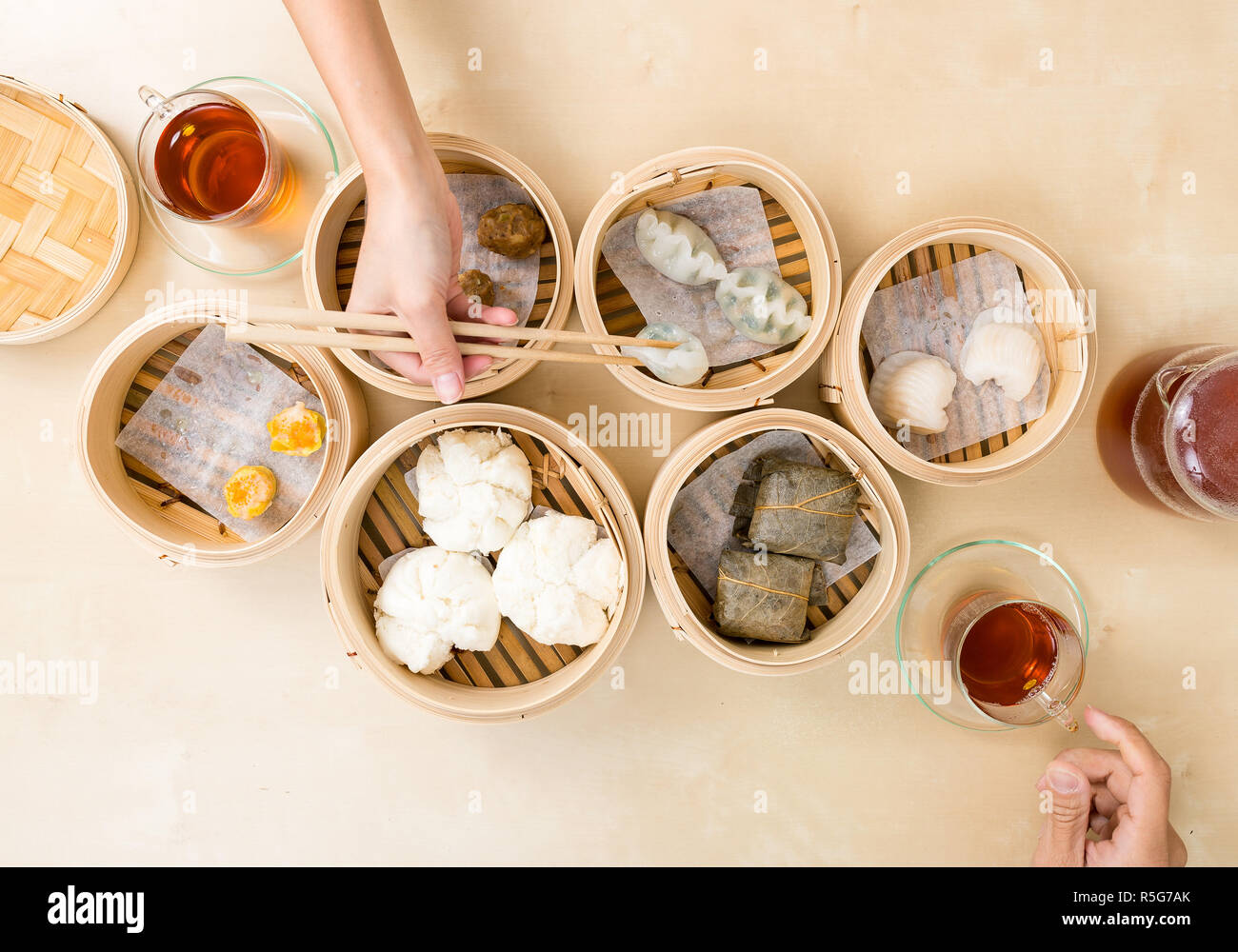 Top view of eating with dim sum Stock Photo - Alamy
