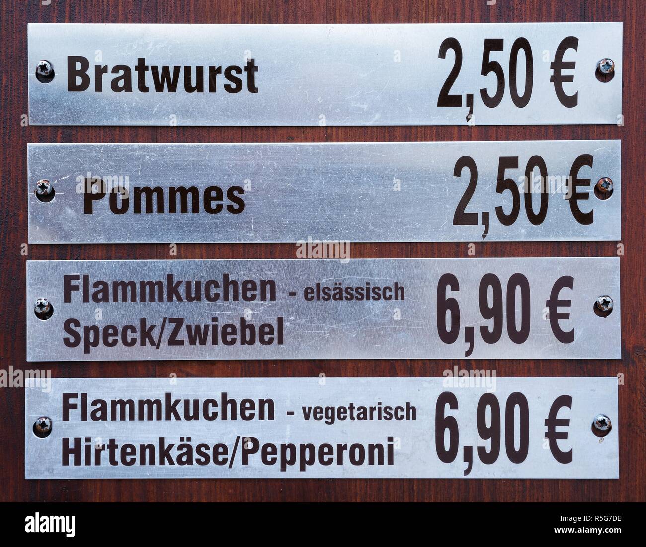 price tags at a snack bar in magdeburg Stock Photo - Alamy