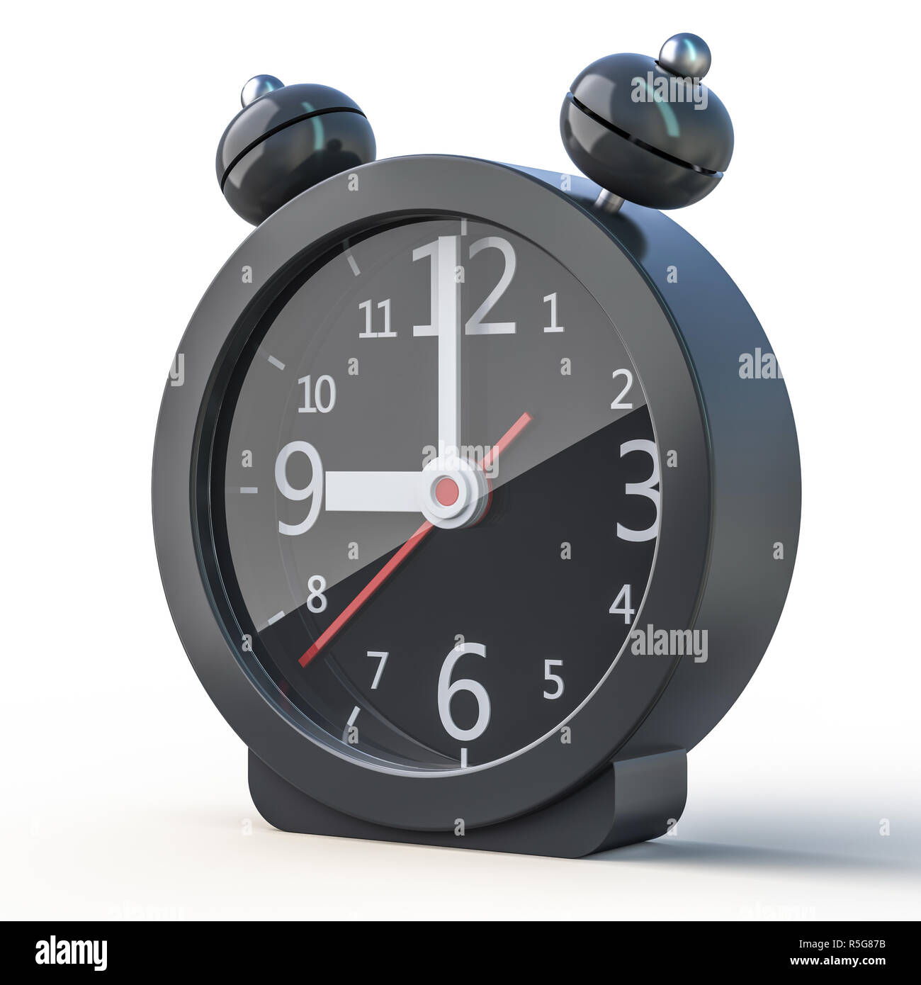 Alarm black clock isolated on white background. 3D rendering Stock ...