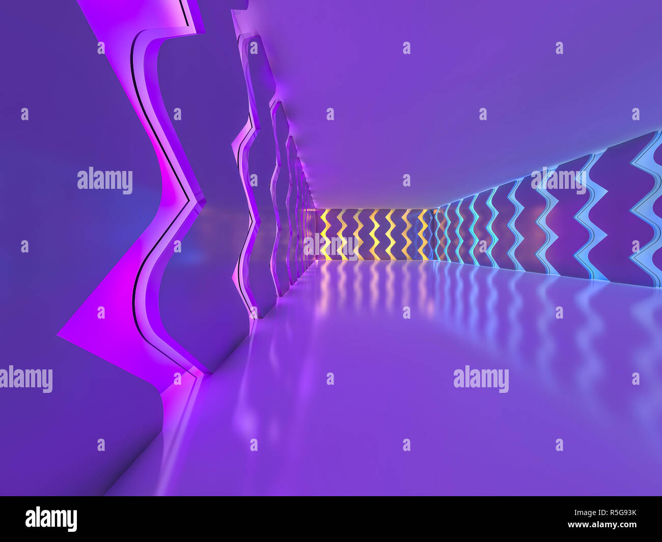 Background of an empty room with walls and neon light. Neon rays and ...