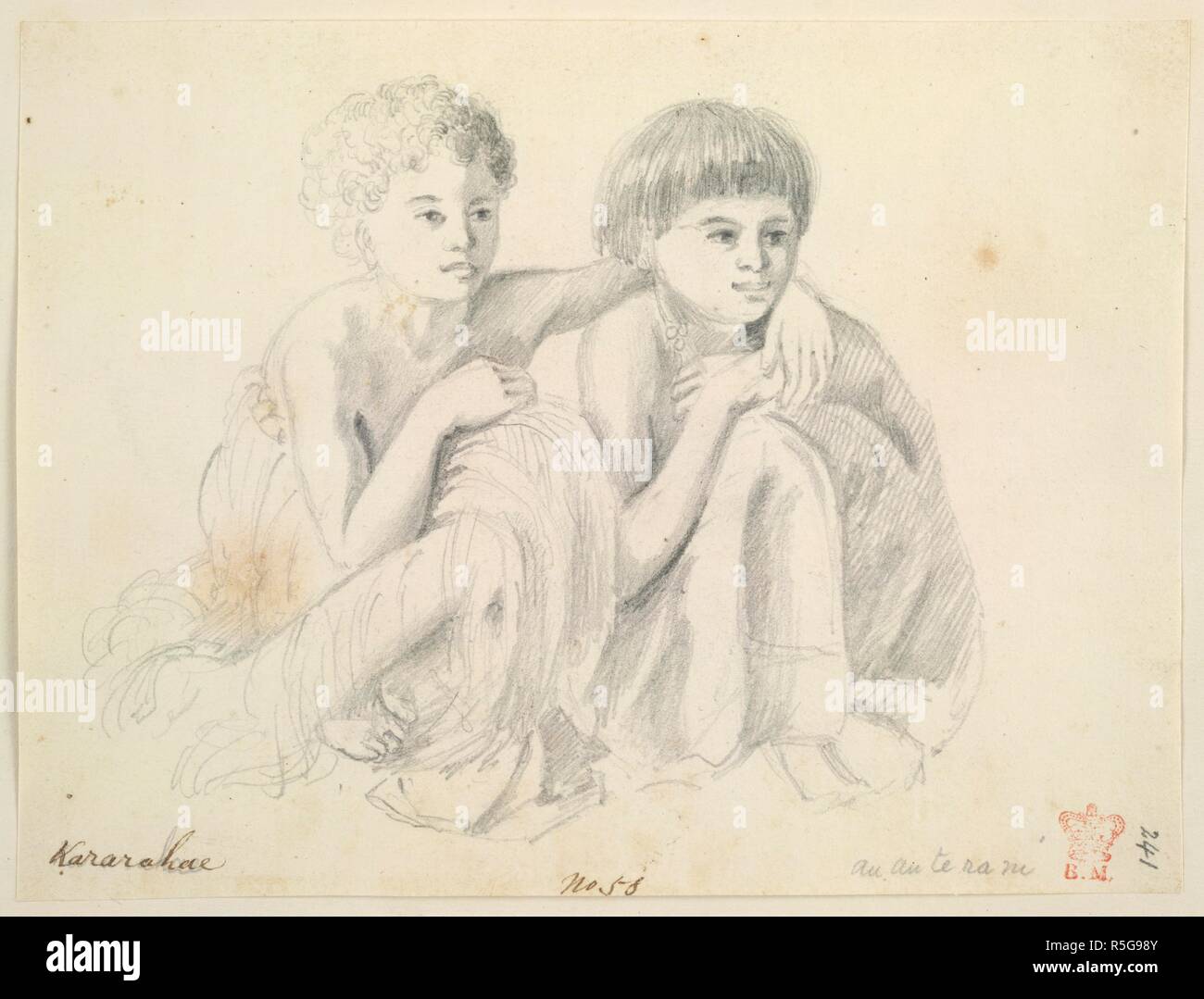 Two Maori children. Drawings and Sketches in New Zealand. New Zealand ...