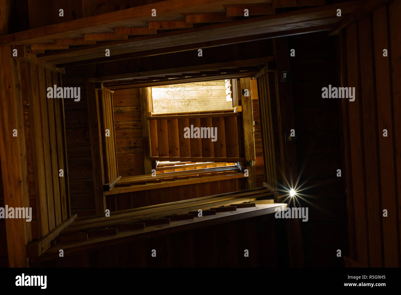 view of a wooden staircase in a castle tower from bottom to top Stock ...