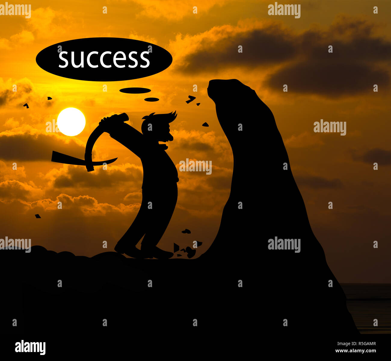 Concept skyline, Man digging mountain for inspiration Stock Photo - Alamy