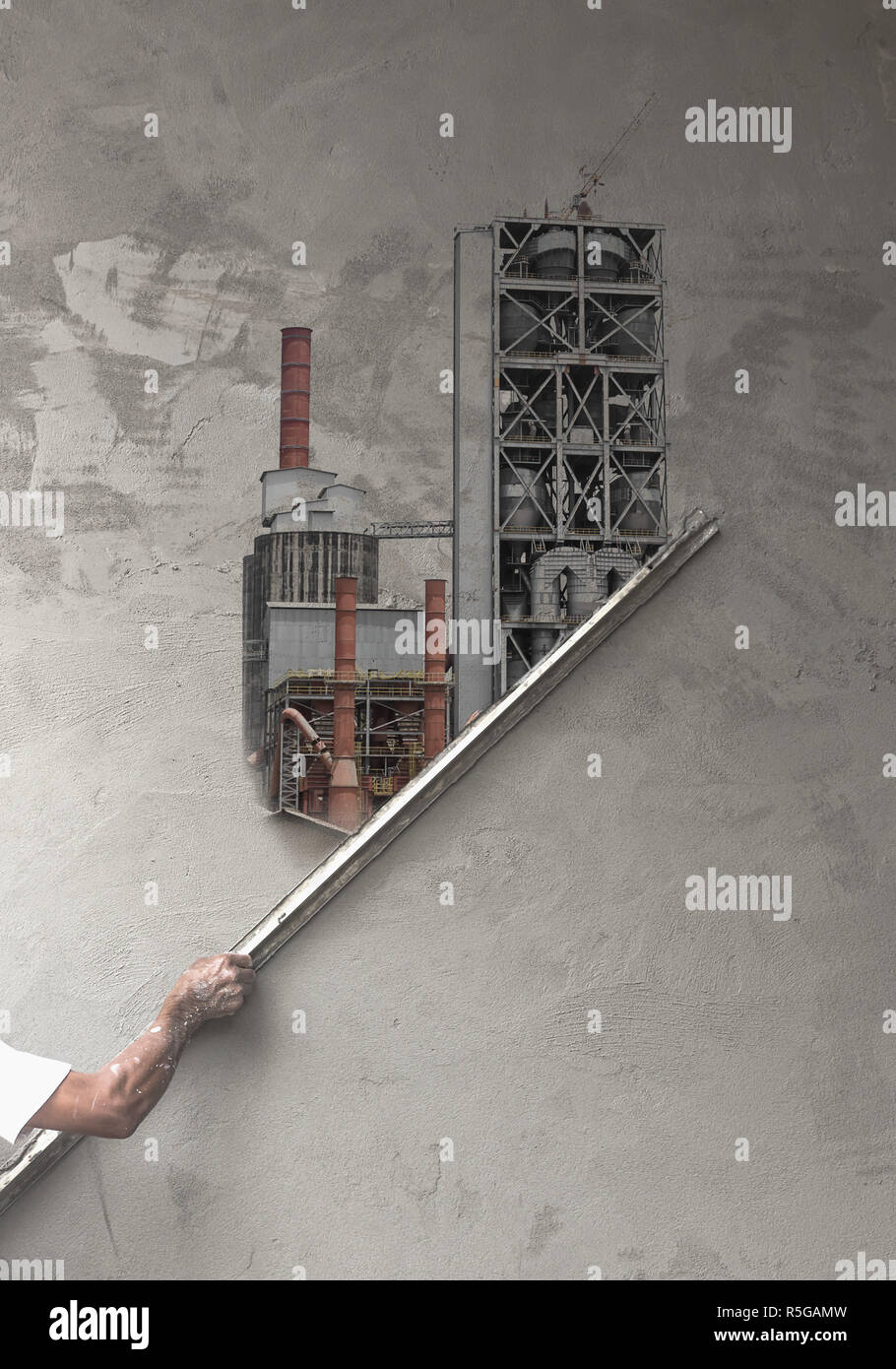 Concept,Worker plastering at wall become of factory Stock Photo - Alamy