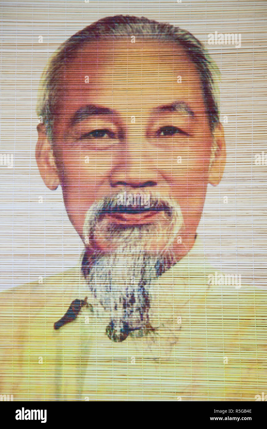 Ho Chi Minh portrait on bamboo scroll, Hanoi, Vietnam Stock Photo - Alamy