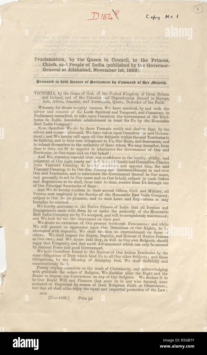 Proclamation by the Queen to the People of India. In the aftermath of ...