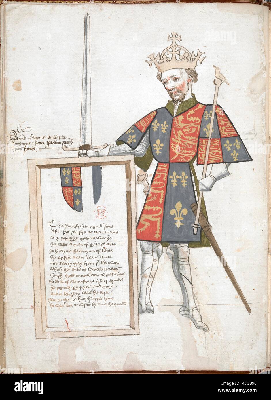 Coloured drawing of an English king in armour and tabard (Richard II ...