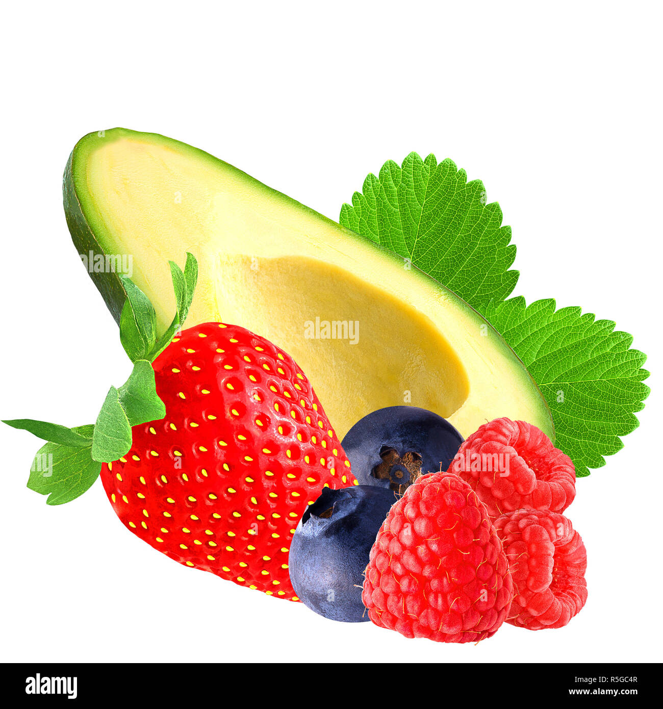 Avocado and berries with leaf isolated on white Stock Photo - Alamy