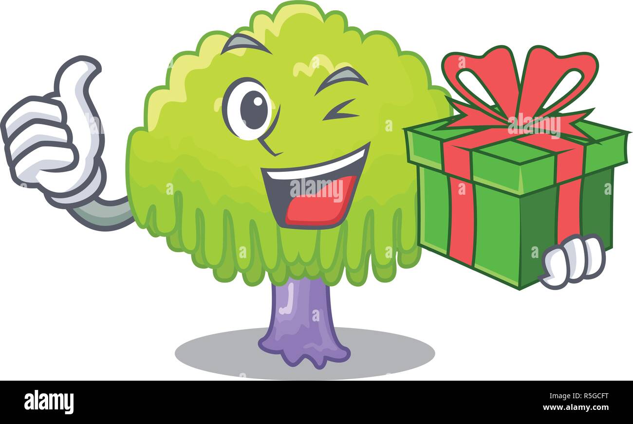 With gift green tree willow on the character vector illustrstion Stock ...