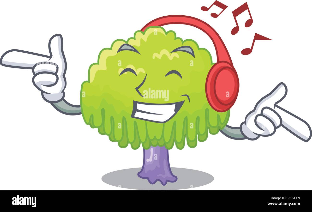 Listening music green tree willow on the character vector illustrstion ...