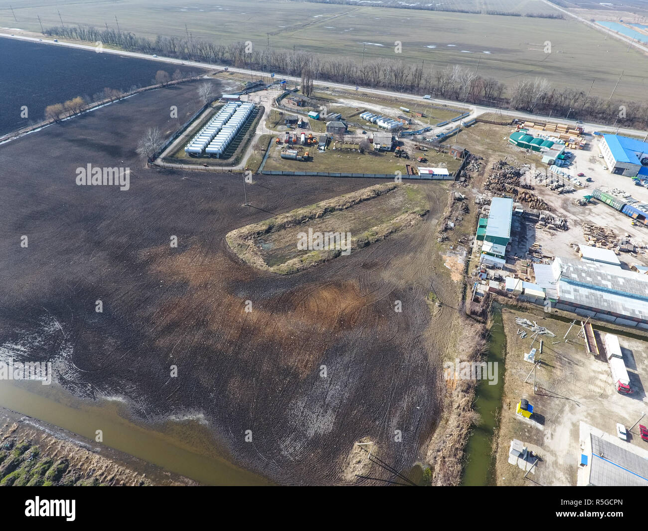 Top view of a small tank farm. Storage of fuel and lubricants Stock ...