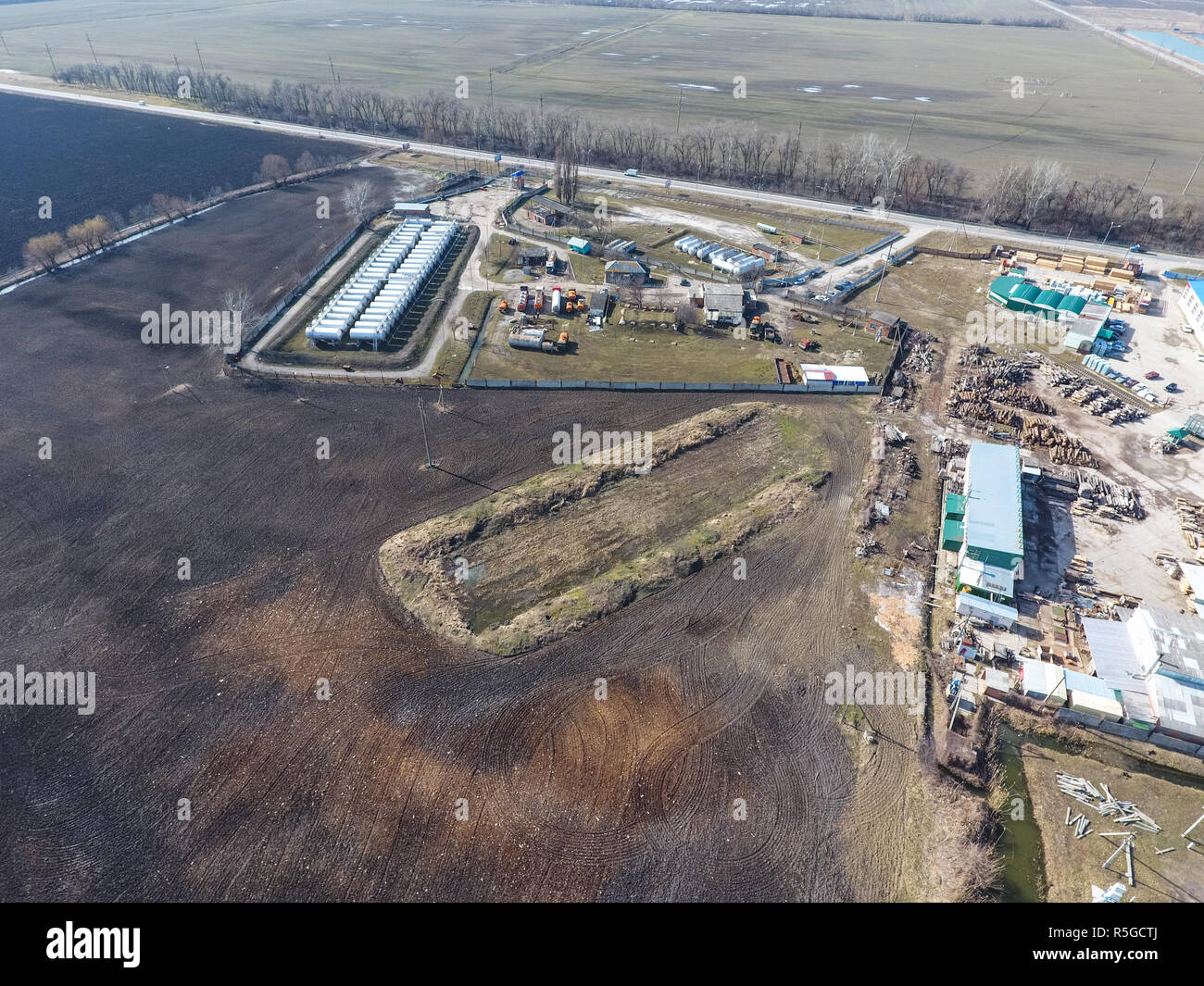 Top view of a small tank farm. Storage of fuel and lubricants Stock ...