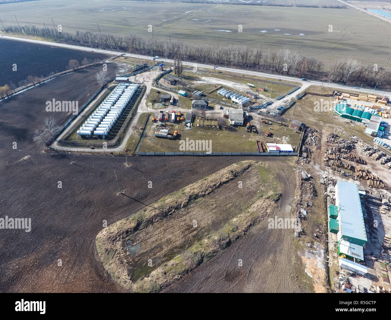 Top view of a small tank farm. Storage of fuel and lubricants Stock ...