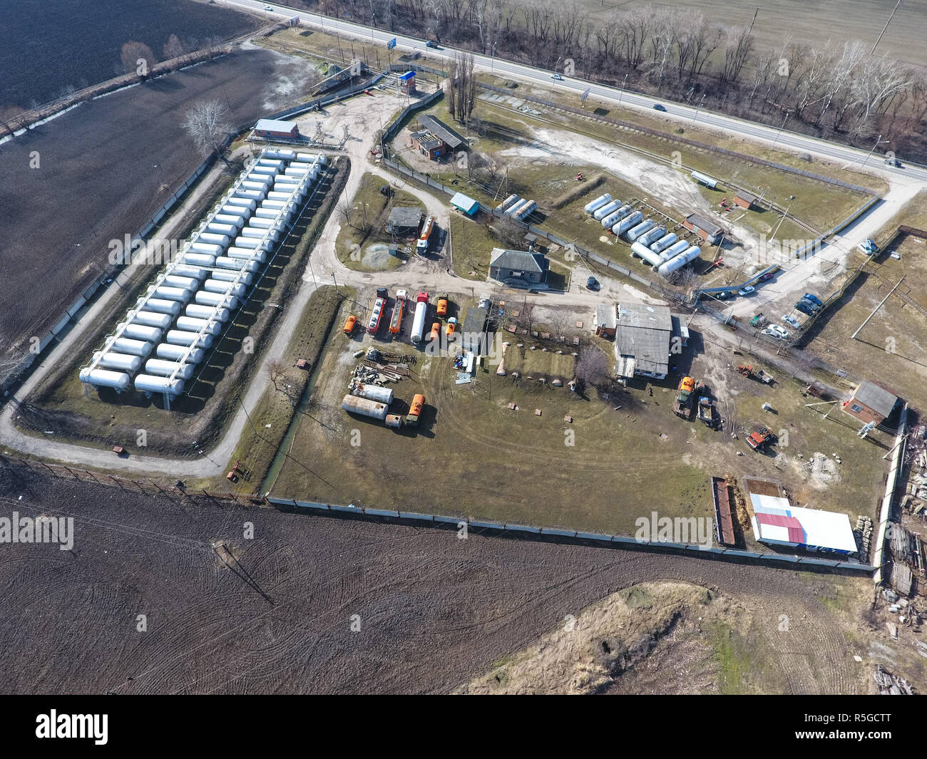 Top view of a small tank farm. Storage of fuel and lubricants Stock ...