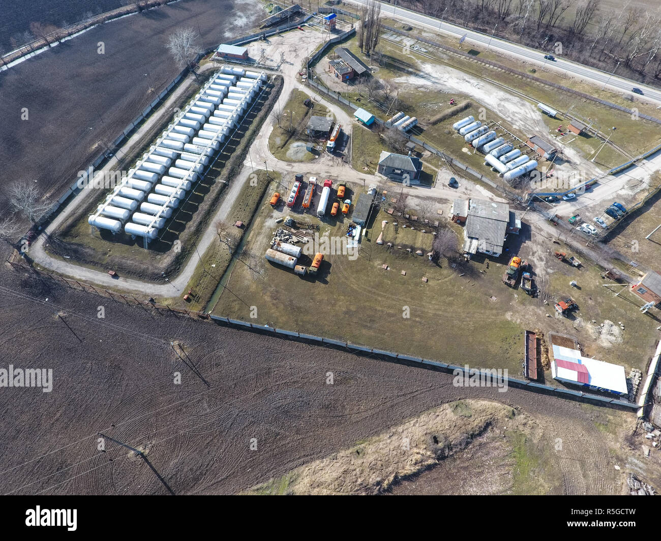 Top view of a small tank farm. Storage of fuel and lubricants Stock ...