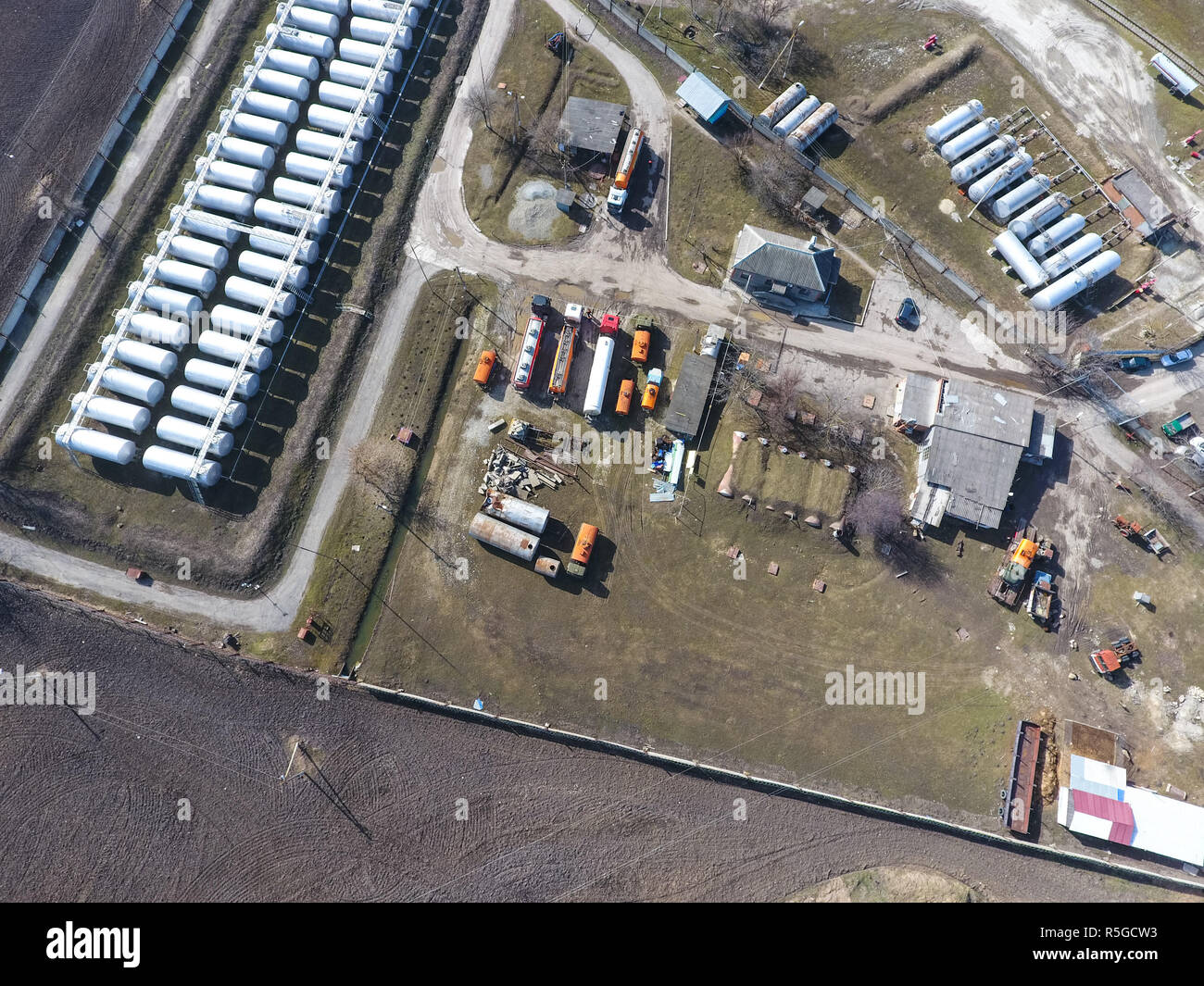 Top view of a small tank farm. Storage of fuel and lubricants Stock ...