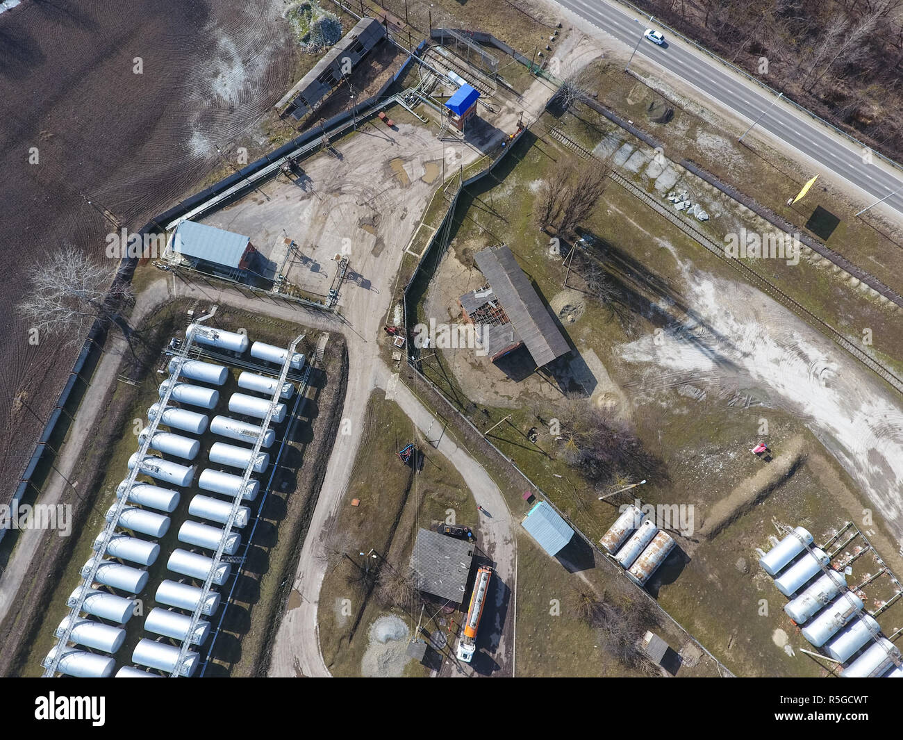 Top view of a small tank farm. Storage of fuel and lubricants Stock ...