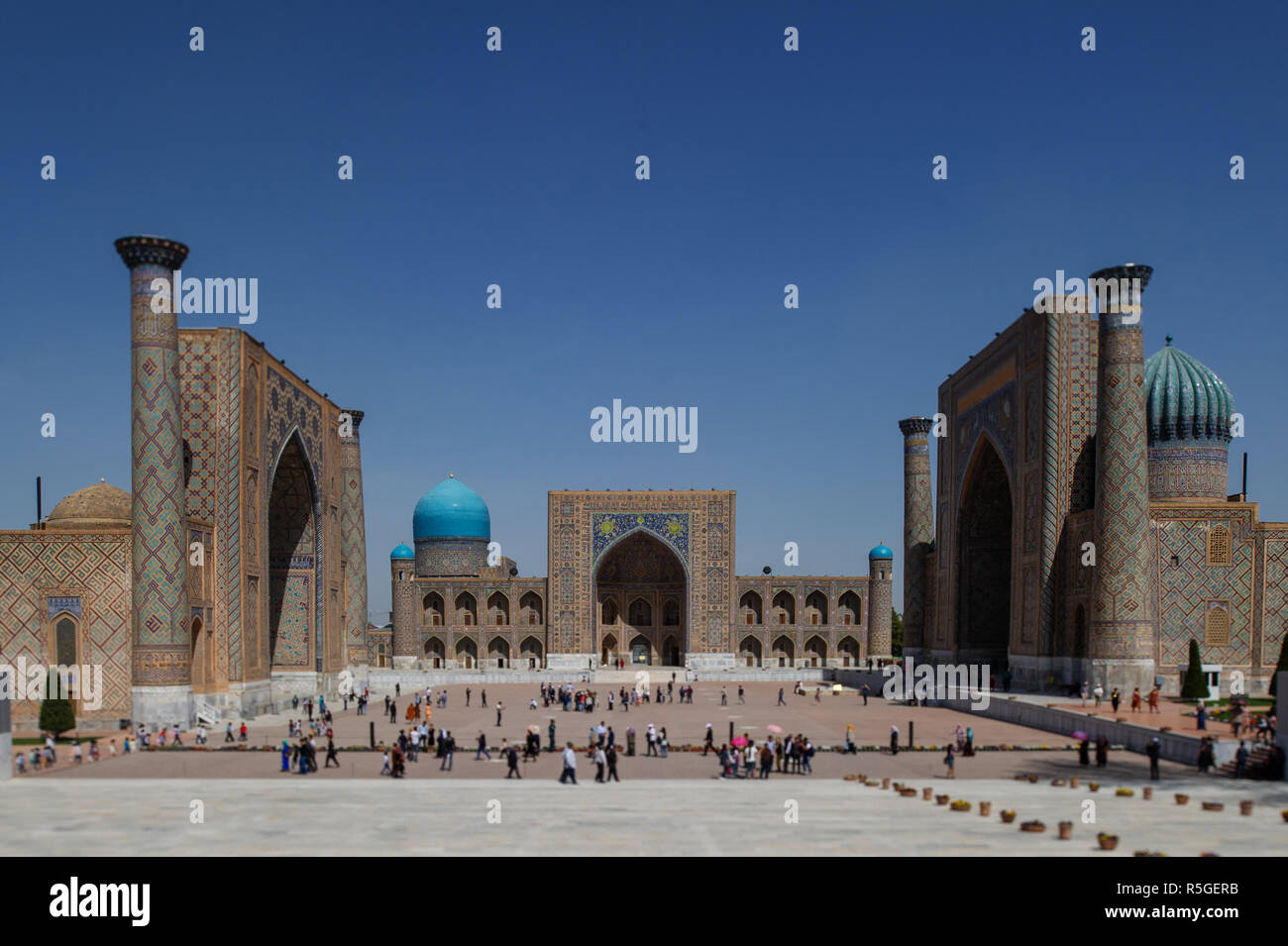 Registan Square in Samarkand, Uzbekistan is popular with foreign and ...